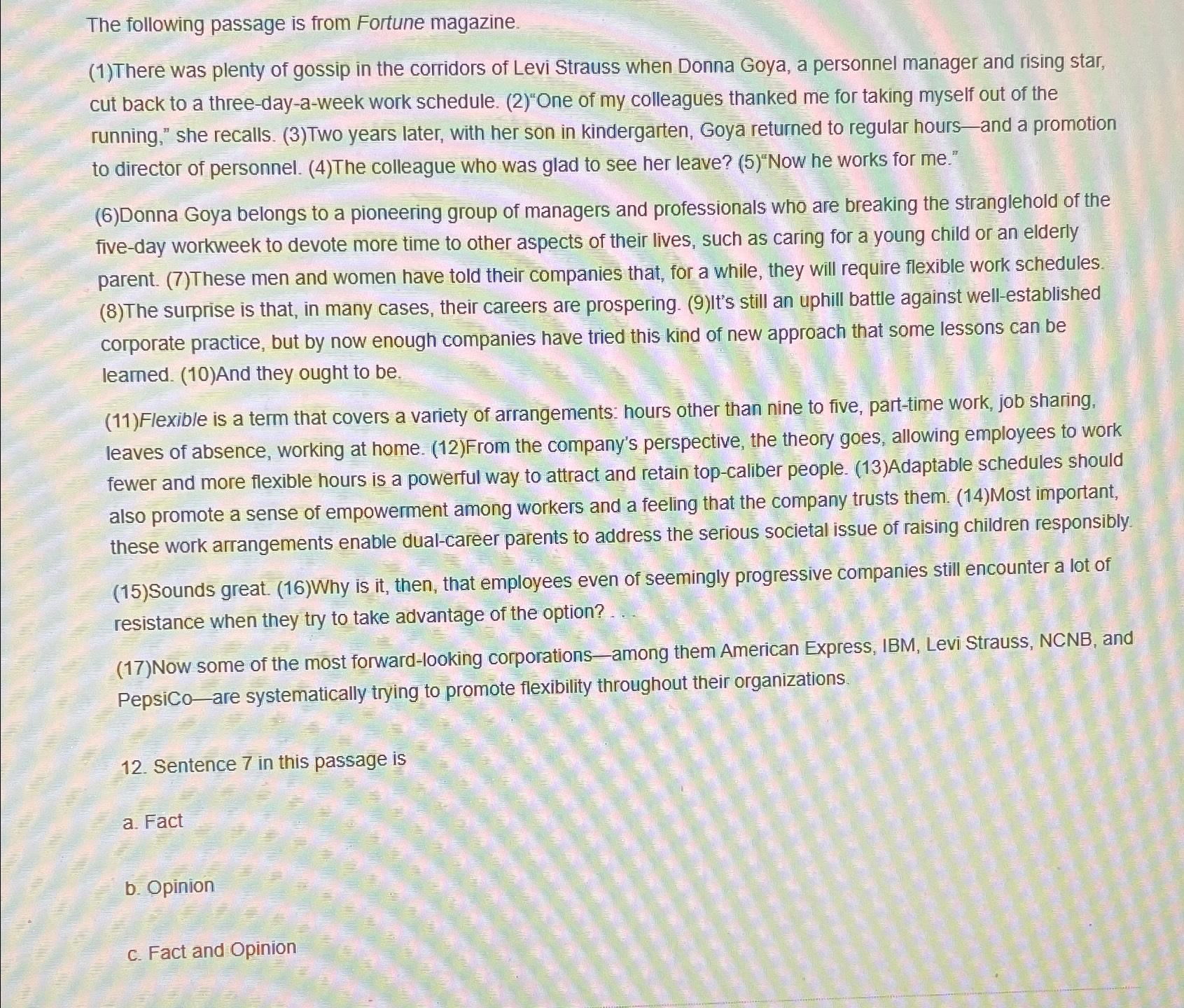 Solved The following passage is from Fortune | Chegg.com