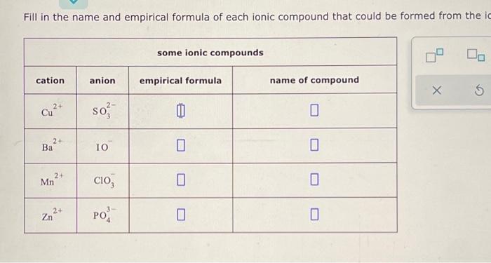 Solved Fill in the name and empirical formula of each ionic | Chegg.com