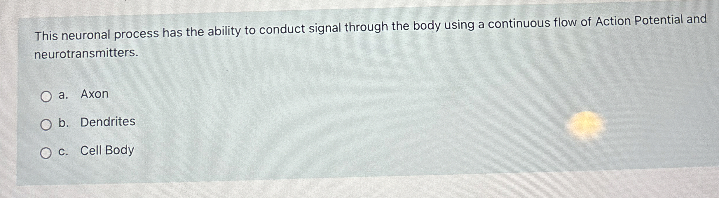 Solved This neuronal process has the ability to conduct | Chegg.com