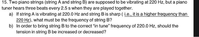 Solved 15. Two piano strings (string A and string B ) are | Chegg.com