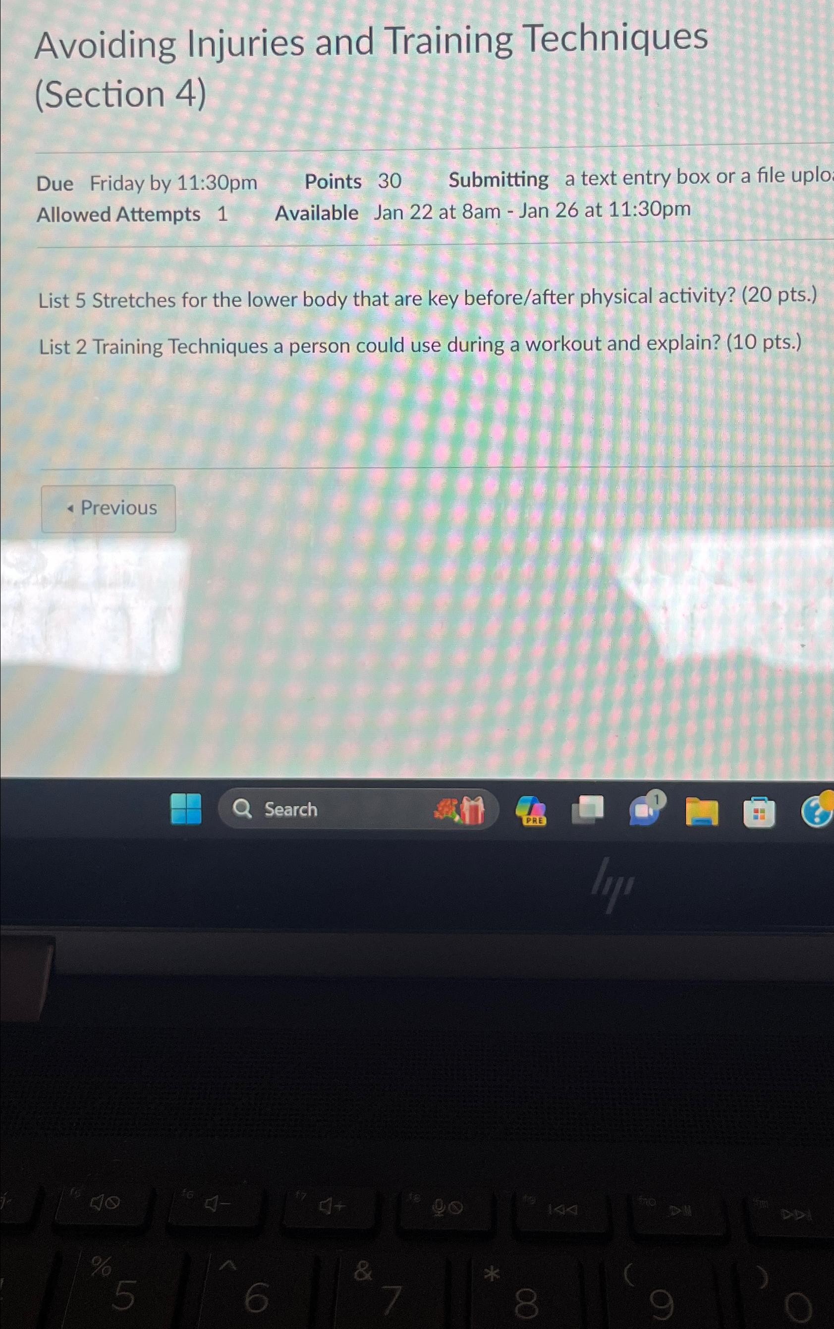 Solved Avoiding Injuries and Training Techniques (Section | Chegg.com