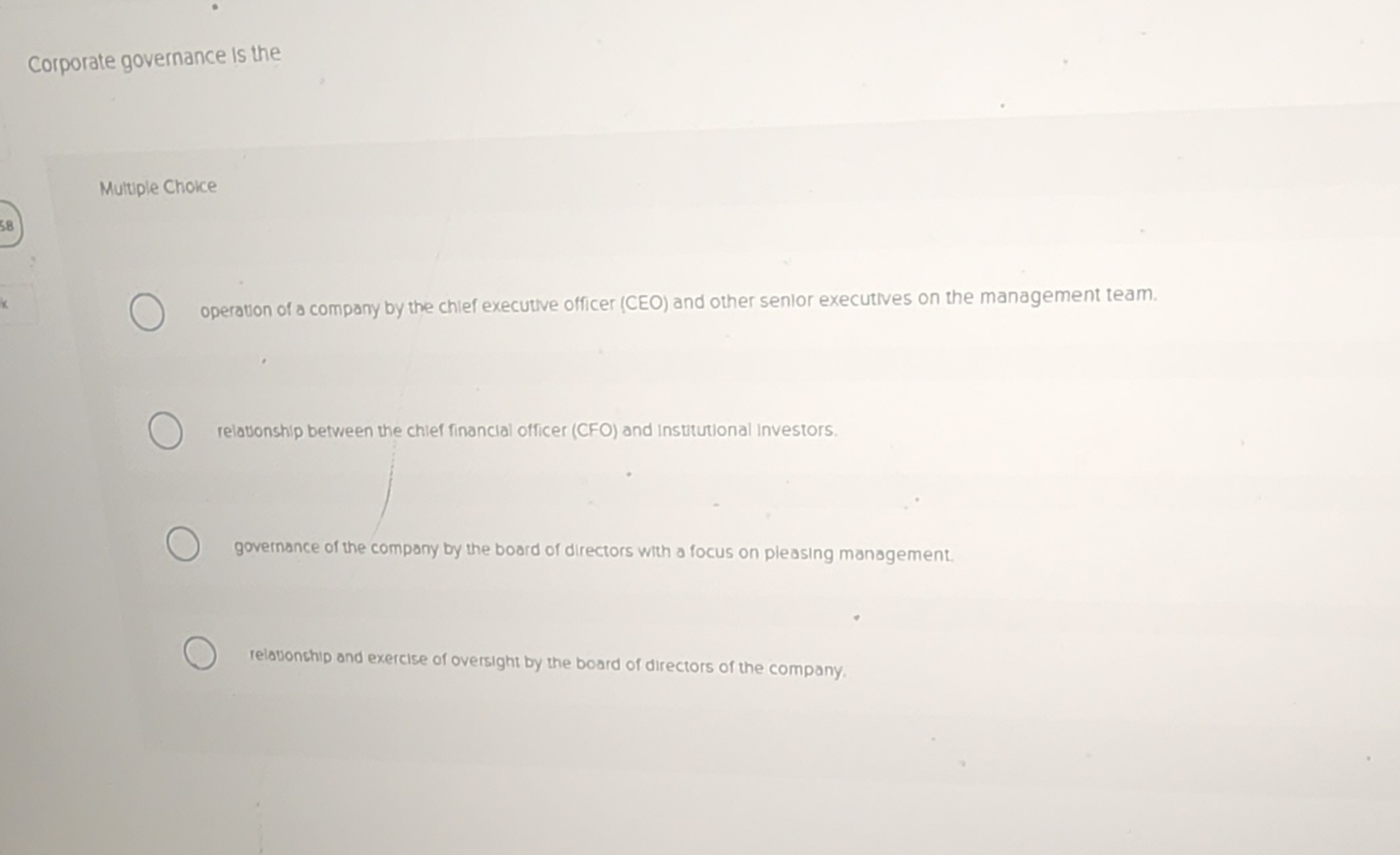 Solved Corporate governance is theMultiple Choiceoperation | Chegg.com