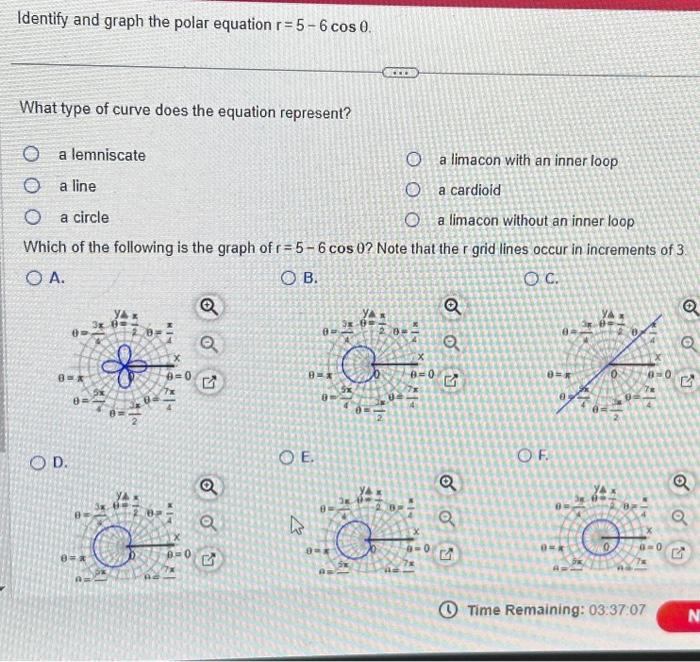 Solved Identify and graph the polar equation r=5−6cosθ. What | Chegg.com