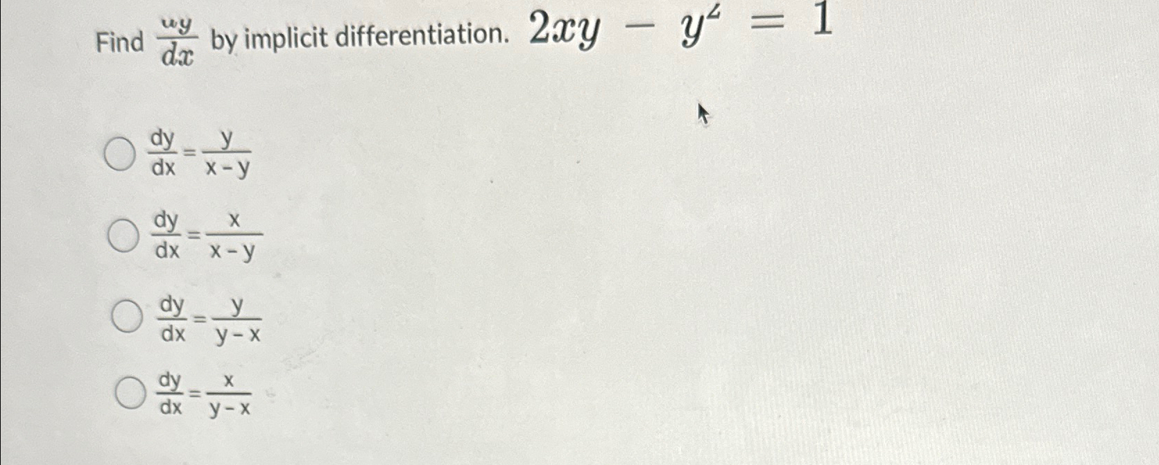Solved Find dydx ﻿by implicit differentiation. | Chegg.com