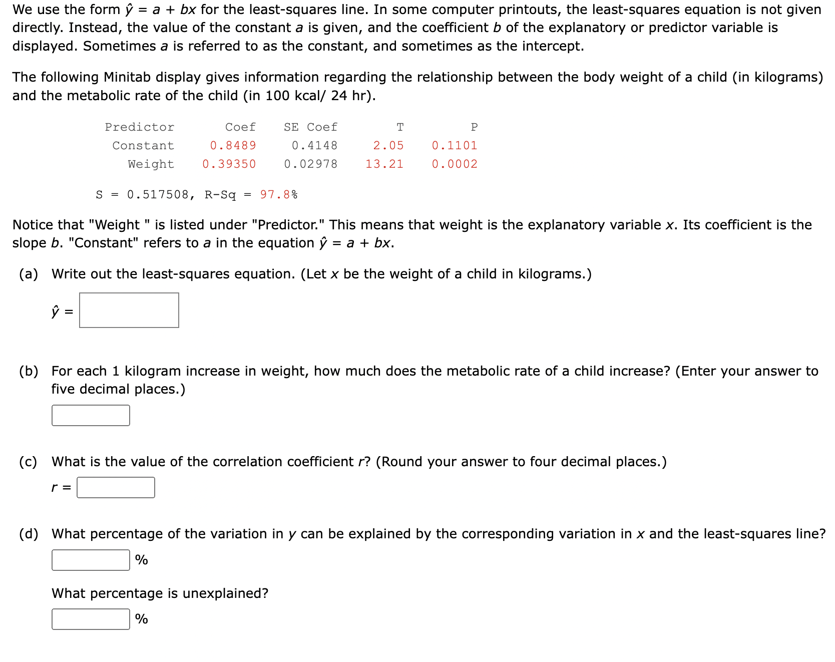 Solved We use the form hat(y)=a+bx ﻿for the least-squares | Chegg.com