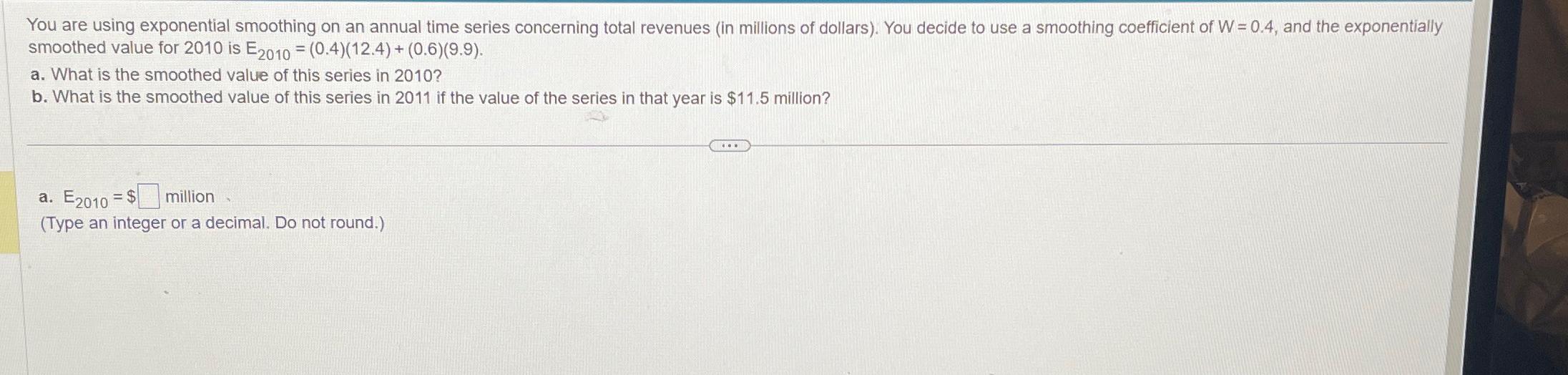 Solved smoothed value for 2010 ﻿is | Chegg.com