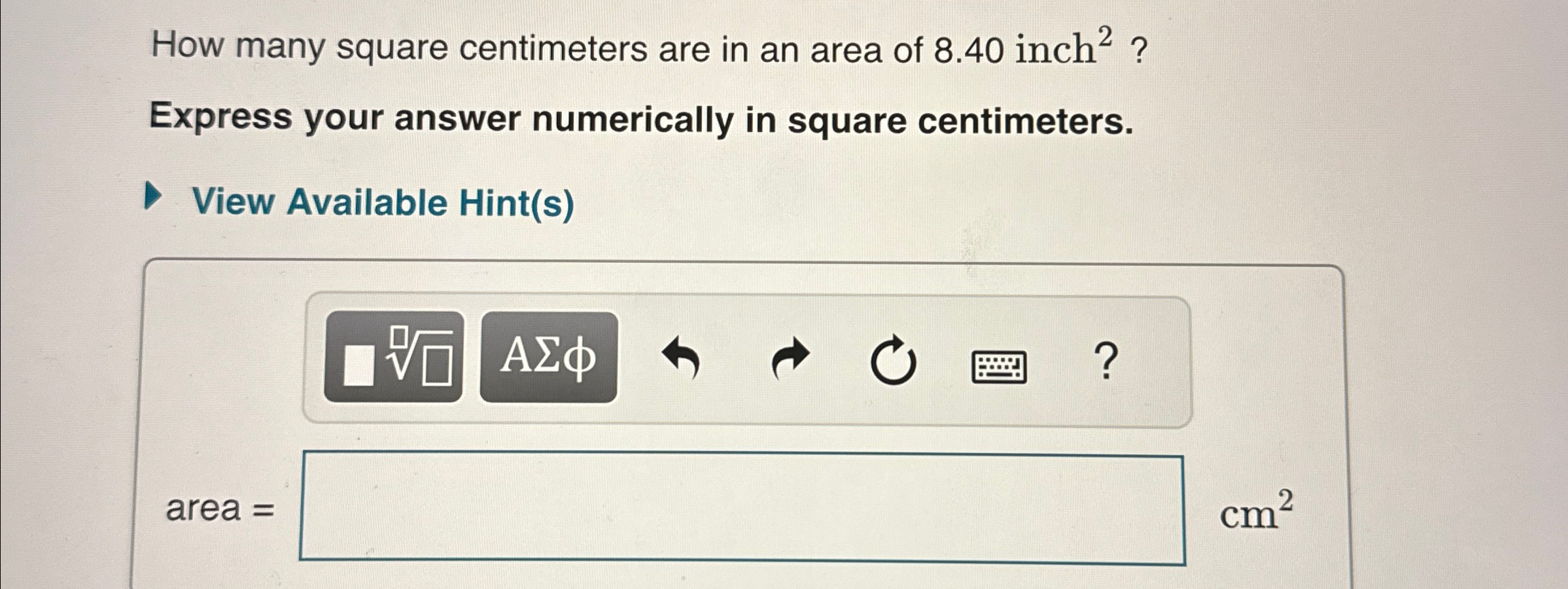 Solved How many square centimeters are in an area of 8.40 | Chegg.com