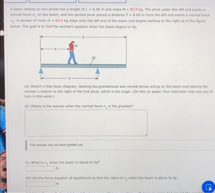 Solved A beam resting on two pivots has a length of L=6.00 m | Chegg.com