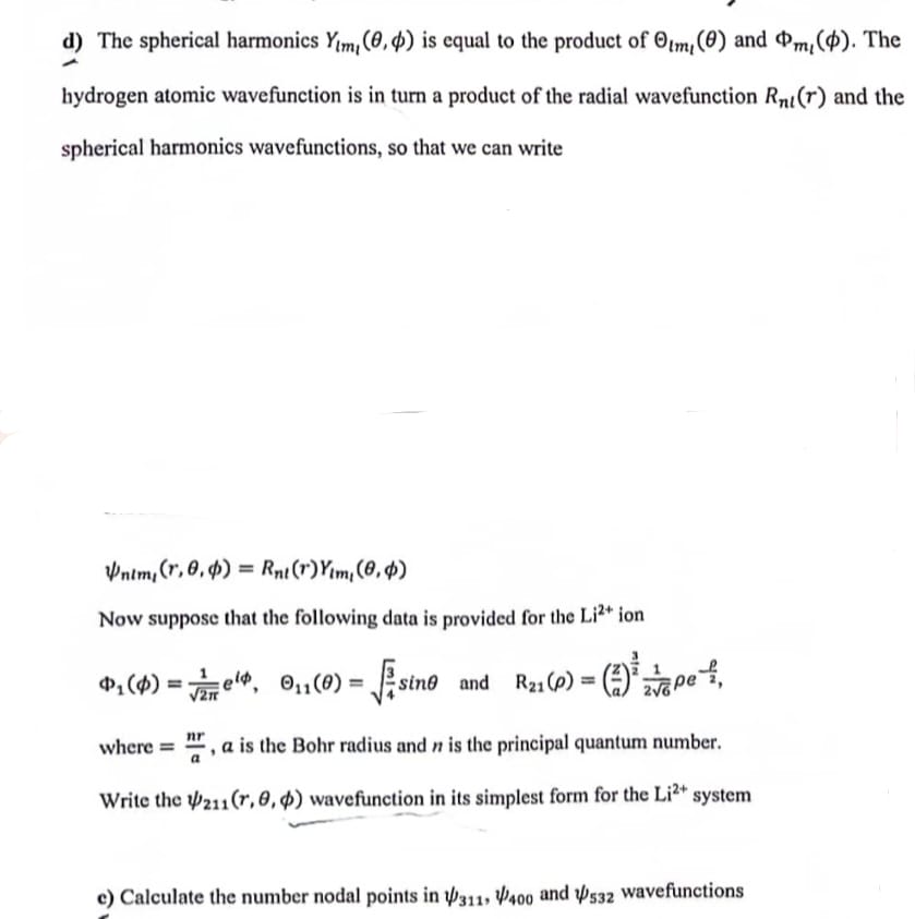Solved 2 ﻿d and e please d) ﻿The spherical harmonics | Chegg.com