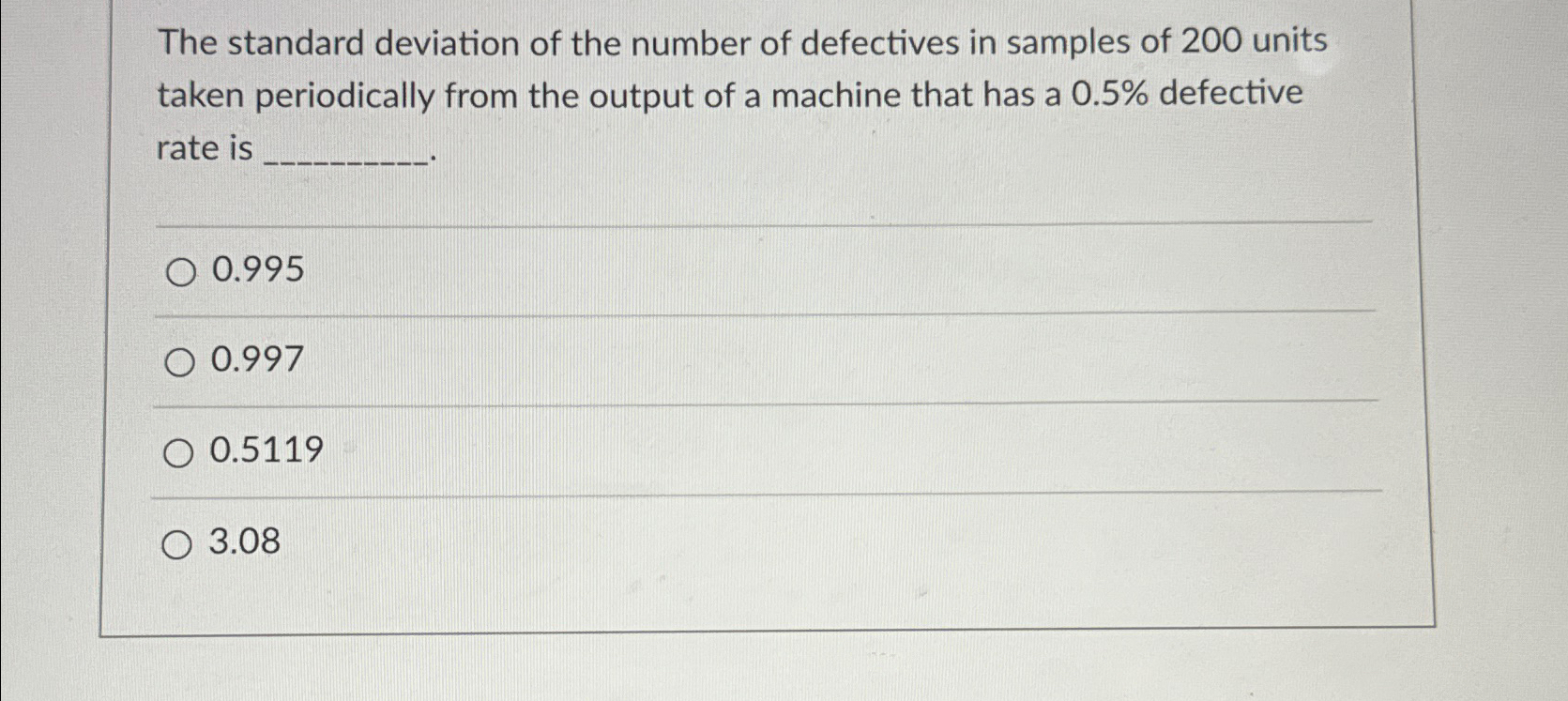 Solved The standard deviation of the number of defectives in | Chegg.com