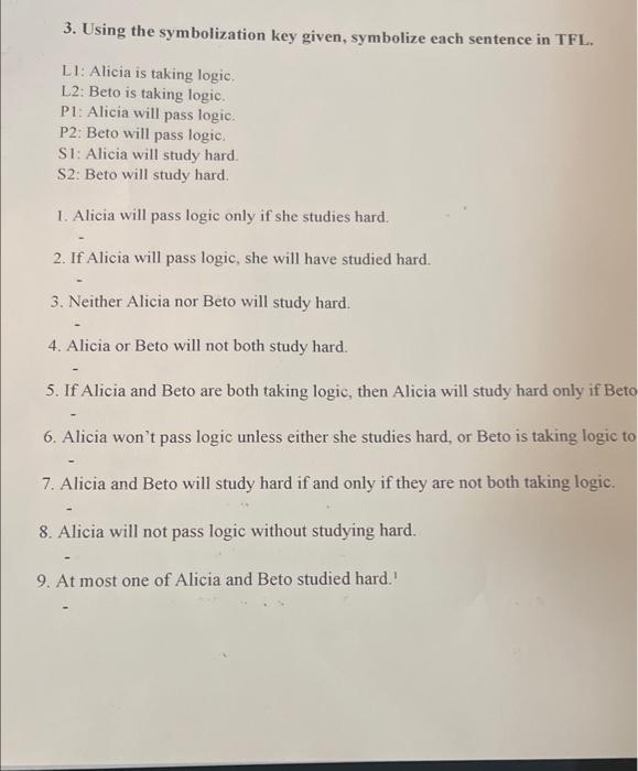 3 Using The Symbolization Key Given Symbolize Each