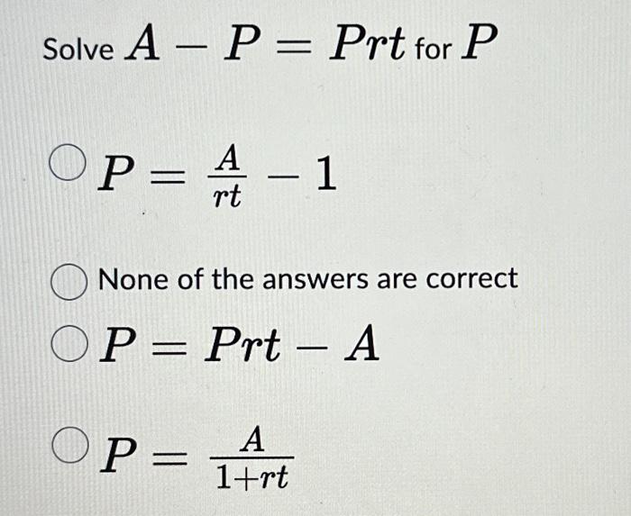 Solved ve A−P=Prtfor P P=rtA−1 None of the answers are | Chegg.com