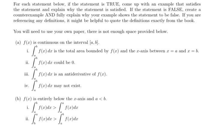 Solved For each statement below, if the statement is TRUE, | Chegg.com
