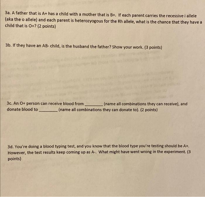 Solved 3a. A father that is A+ has a child with a mother | Chegg.com