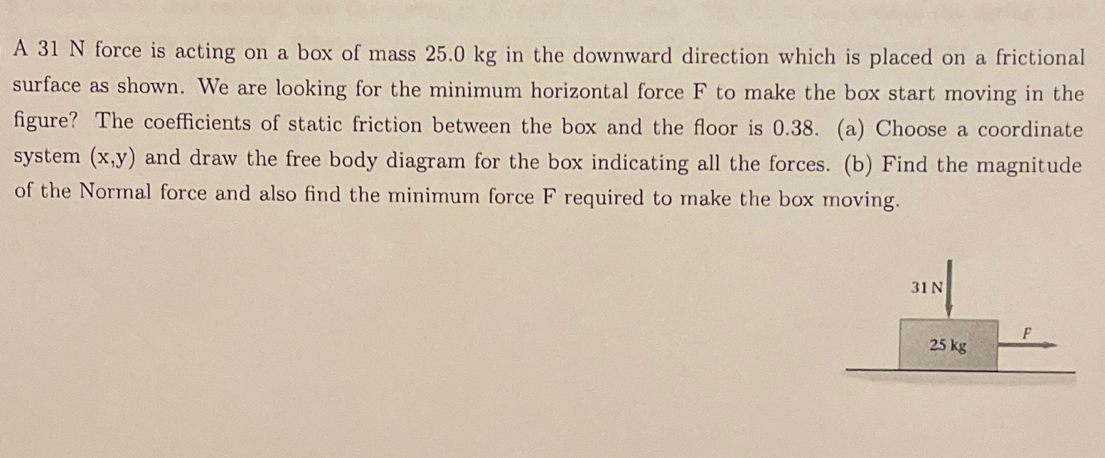 Solved A 31N ﻿force is acting on a box of mass 25.0kg ﻿in | Chegg.com