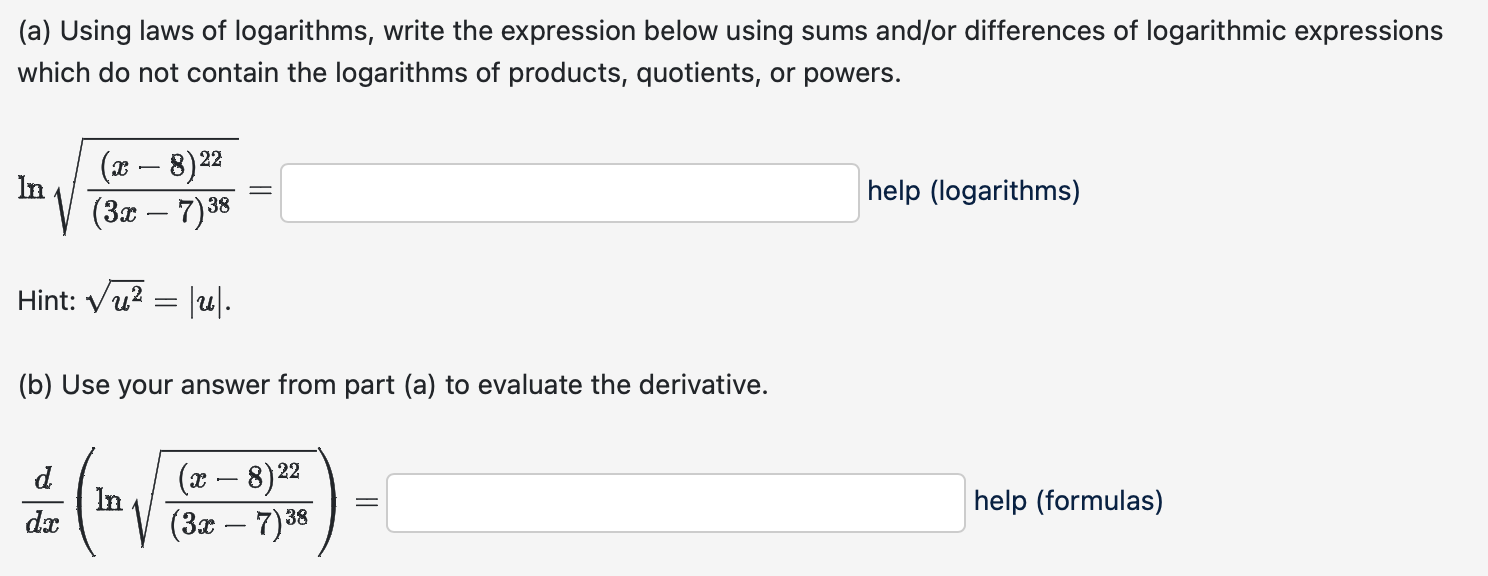 Solved (a) ﻿Using laws of logarithms, write the expression | Chegg.com