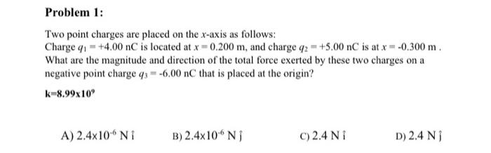 Solved Two point charges are placed on the x-axis as | Chegg.com