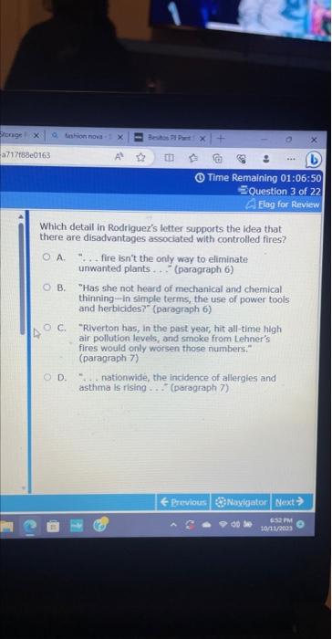 Which detail in Rodriguez's letter supports the idea | Chegg.com