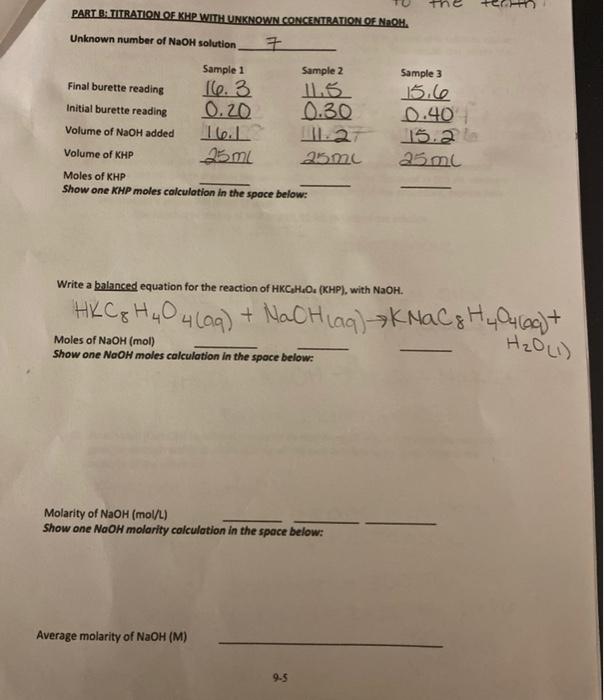 Solved PART A: PREPARATION OF KHP SOLUTION. Prelab | Chegg.com