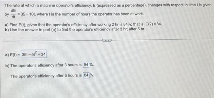 Solved The rate at which a machine operator's efficiency, | Chegg.com