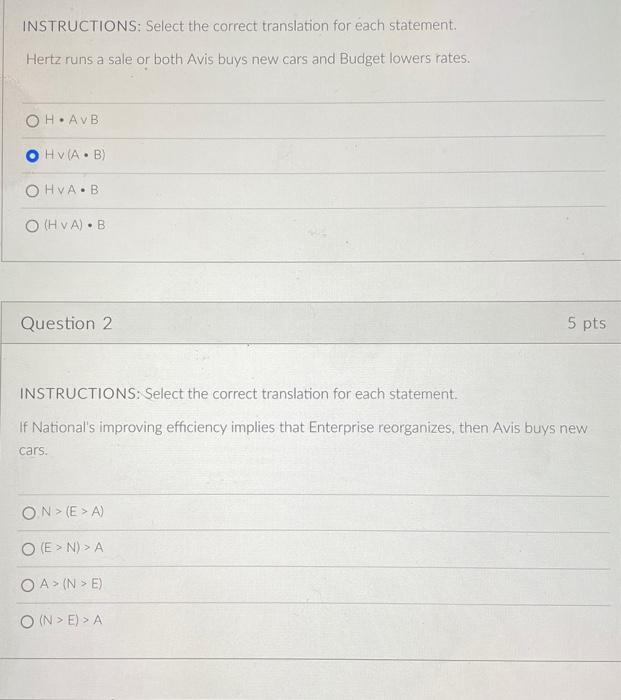 INSTRUCTIONS: Select the correct translation for each | Chegg.com