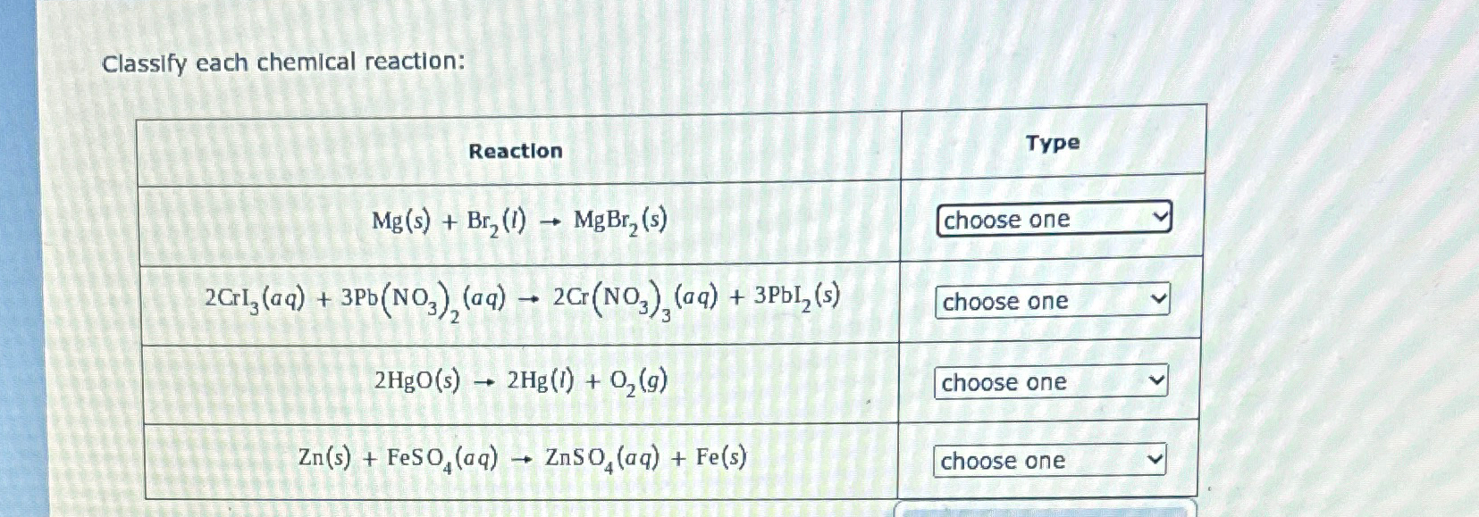 Solved Classify each chemical | Chegg.com