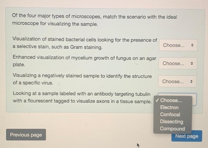 Solved Of the four major types of microscopes, match the | Chegg.com