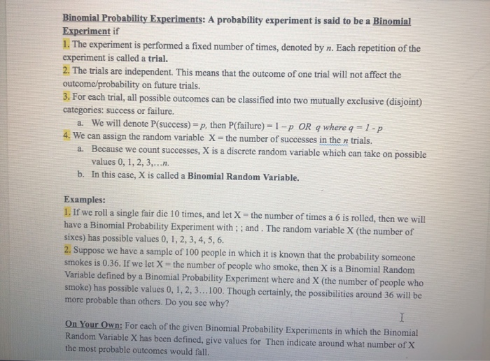 Solved Binomial Probability Experiments: A probability | Chegg.com