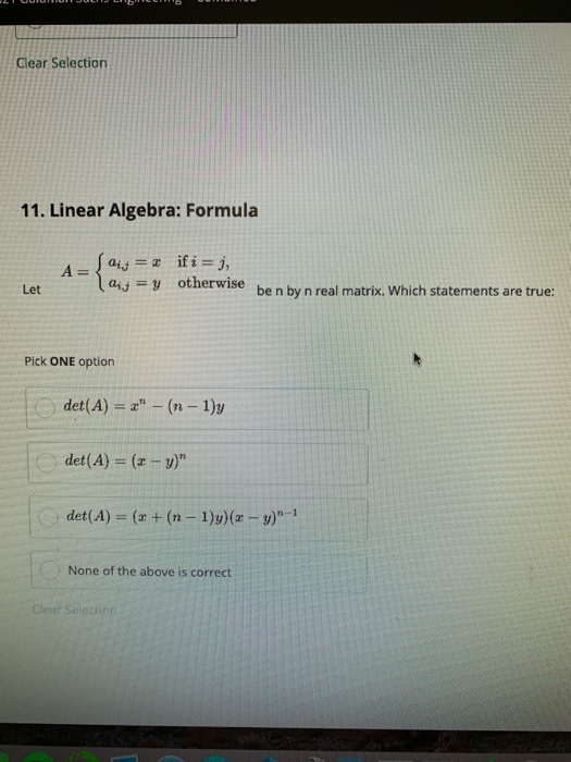 Solved Clear Selection 11. Linear Algebra: Formula A = aij = | Chegg.com