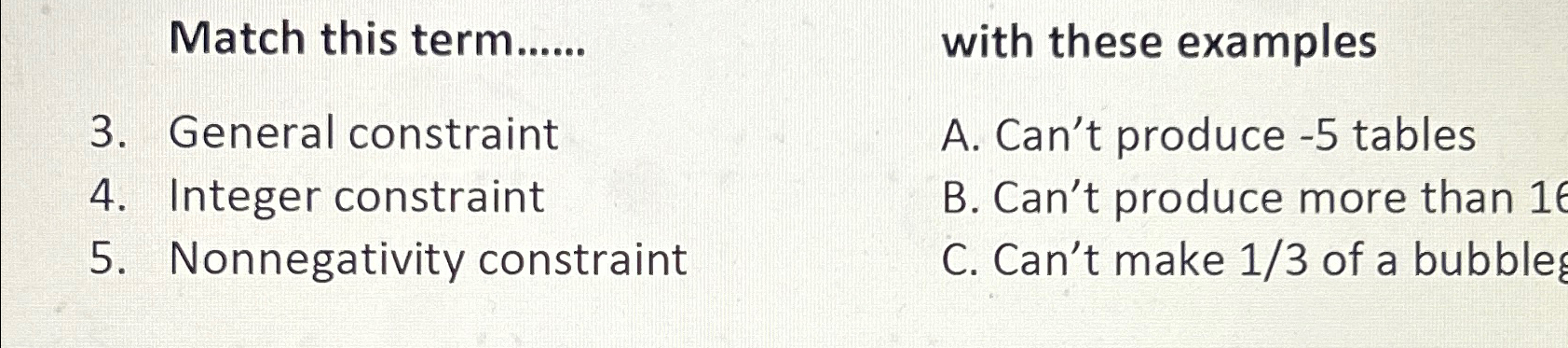 Solved Match this term......3. ﻿General constraint4. | Chegg.com