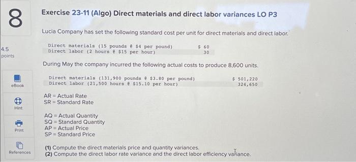 Solved Exercise 23-11 (Algo) Direct materials and direct | Chegg.com