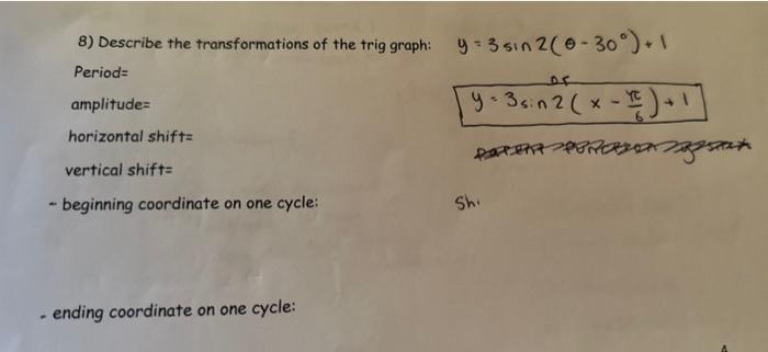 Solved 8) Describe the transformations of the trig graph: | Chegg.com