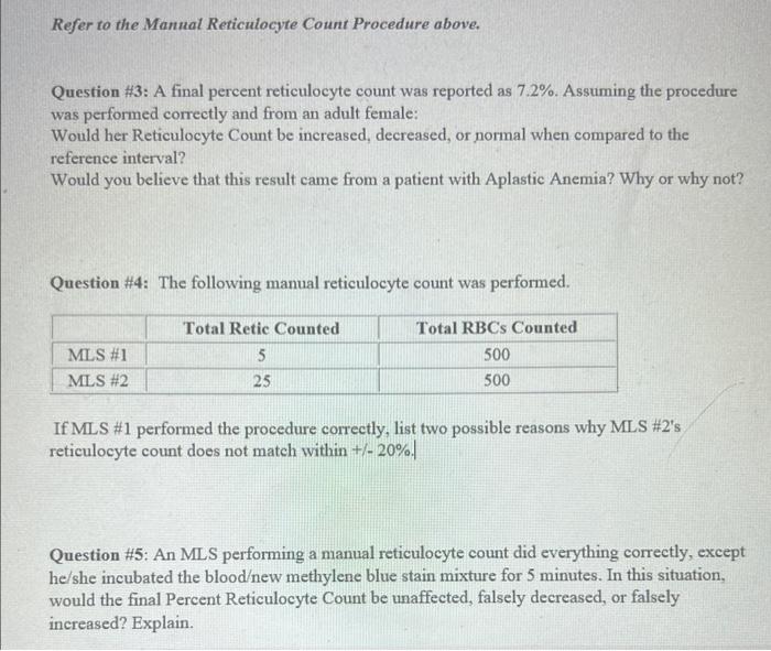 Solved Manual Reticulocyte Count Procedure 1 Add Two Drops