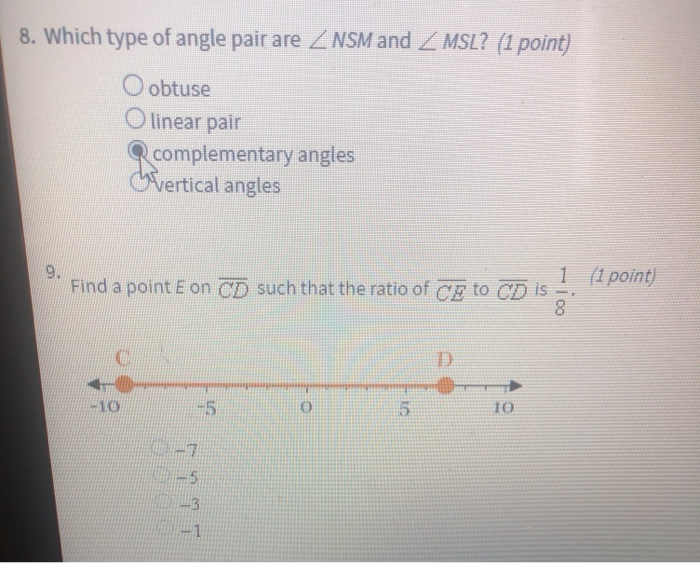 Solved 8. Which type of angle pair are NSM and Z MSL? (1 | Chegg.com