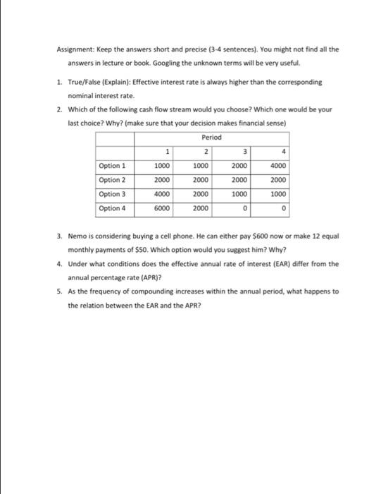 Solved Assignment: Keep the answers short and precise (3-4 | Chegg.com