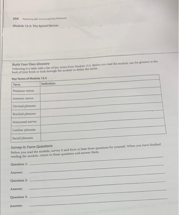 Solved 254 PG ARAW Module 13.3: The Spinal Nerves Build Your | Chegg.com