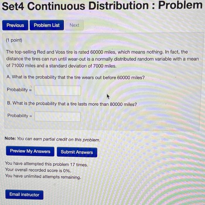 Solved Set4 Continuous Distribution : Problem (1 point) The | Chegg.com