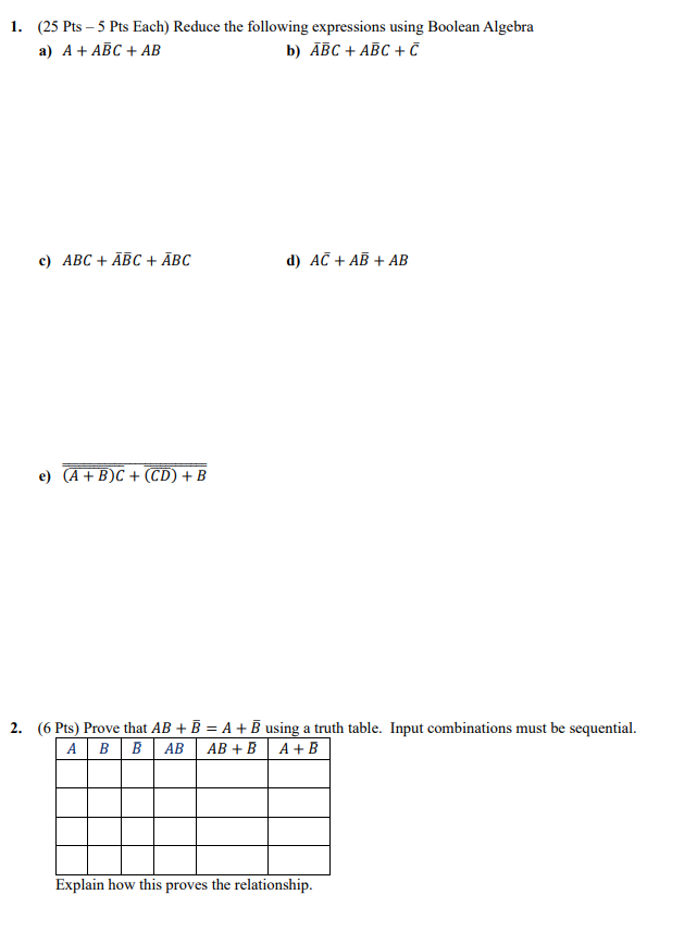 Solved ( 25 Pts -5 Pts ﻿Each) ﻿Reduce the following | Chegg.com