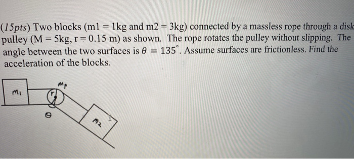 Solved (15 pts) Two blocks (m1 = 1kg and m2 = 3kg) connected | Chegg.com