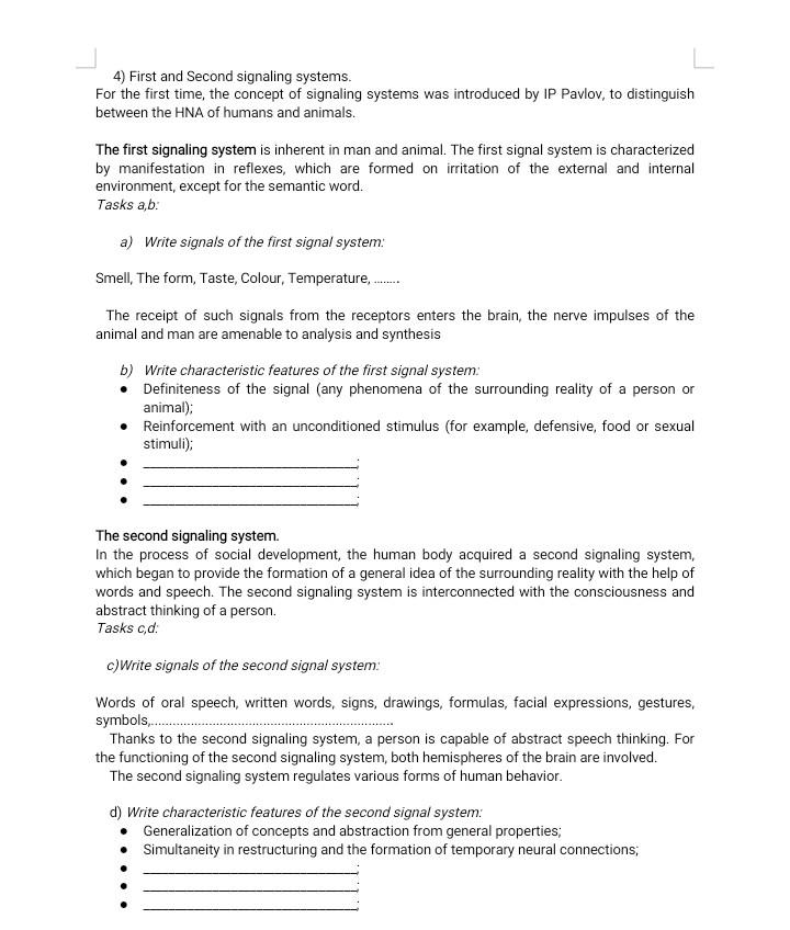 Solved 4) First and Second signaling systems. For the first | Chegg.com
