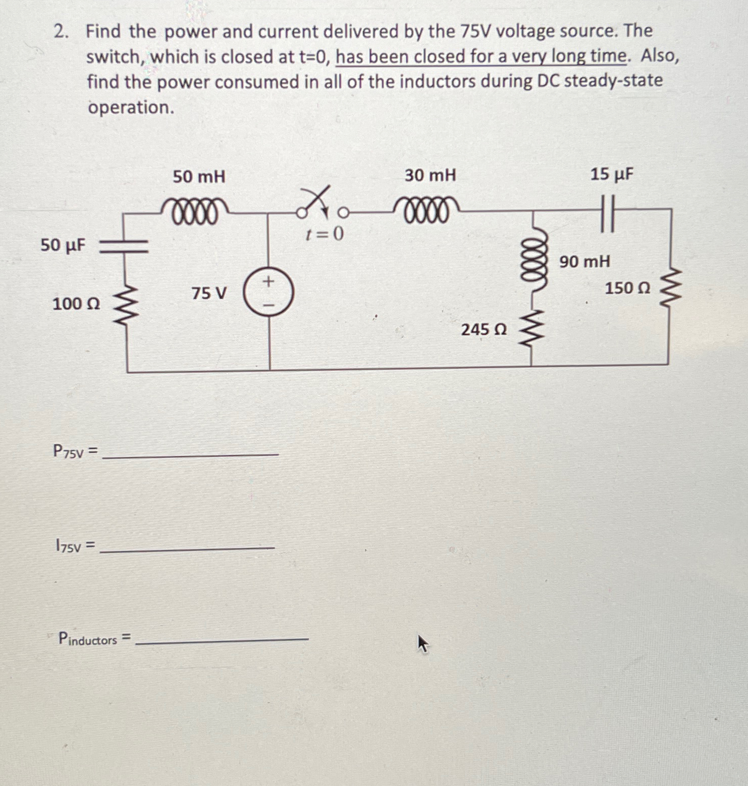 Solved Find the power and current delivered by the 75V | Chegg.com