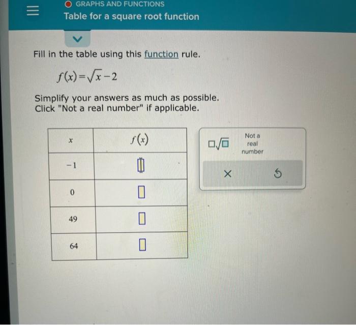 Solved Fill in the table using this function rule. f(x)=x−2 | Chegg.com