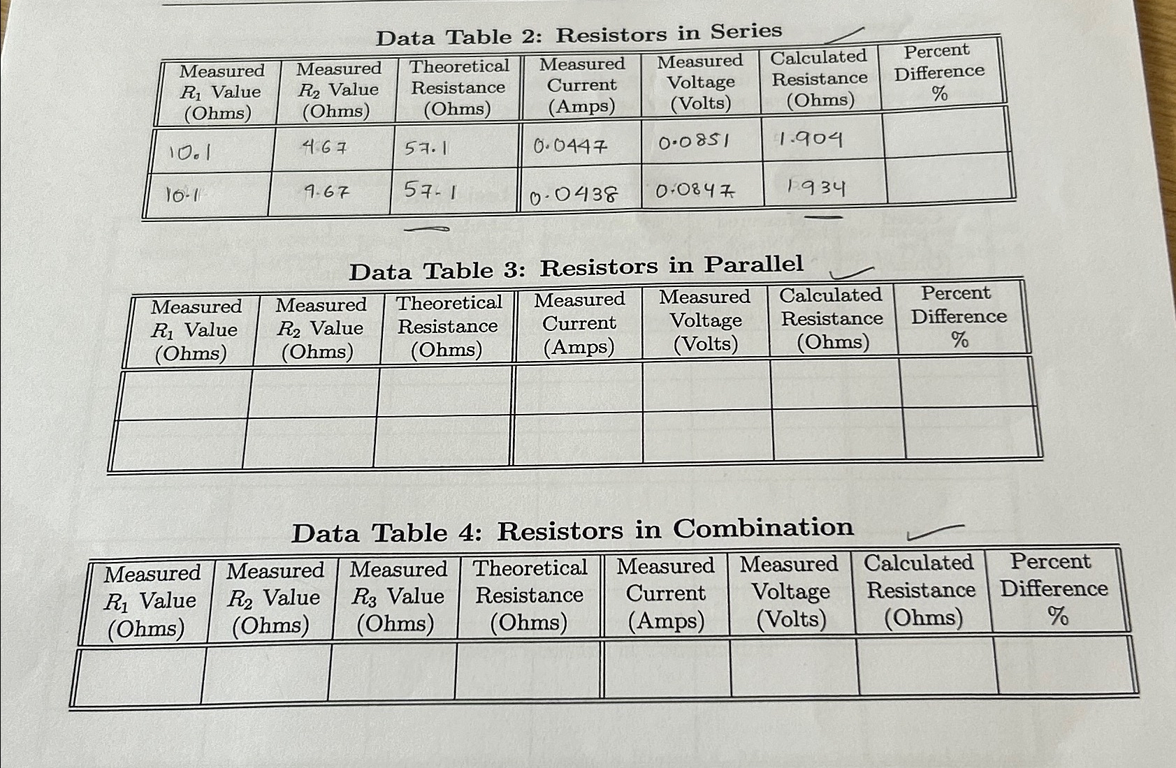 Data Table 2: Resistors in | Chegg.com