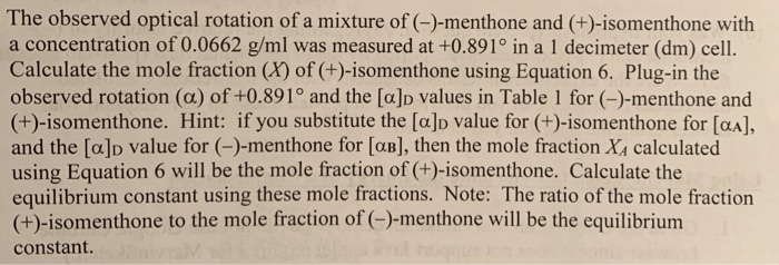 Solved The observed optical rotation of a mixture of | Chegg.com