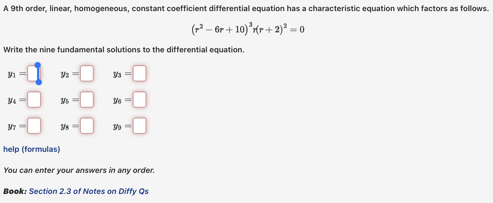 Solved A 9th Order Linear Homogeneous Constant