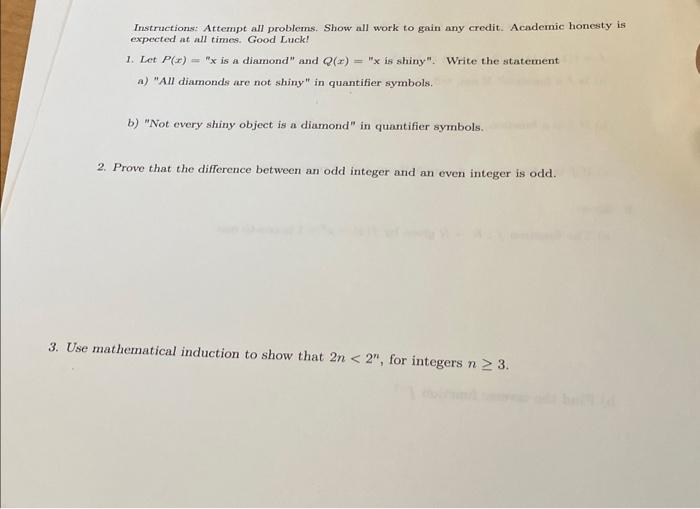 Instructions: Attempt all problems. Show all work to | Chegg.com