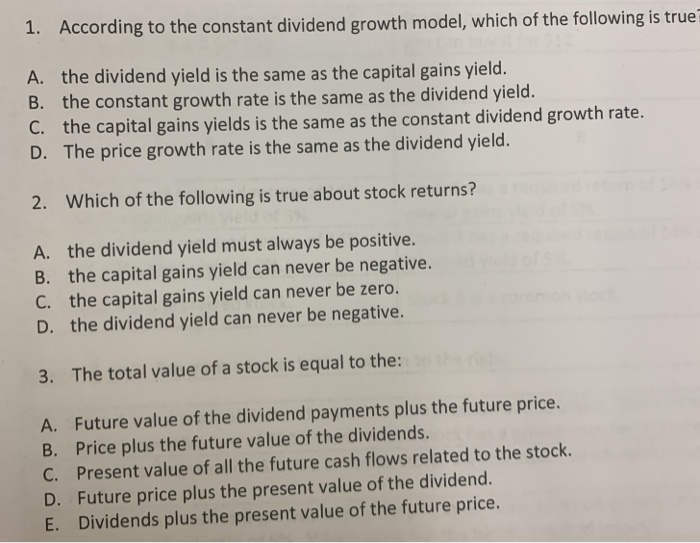 Solved 1. According to the constant dividend growth model, | Chegg.com