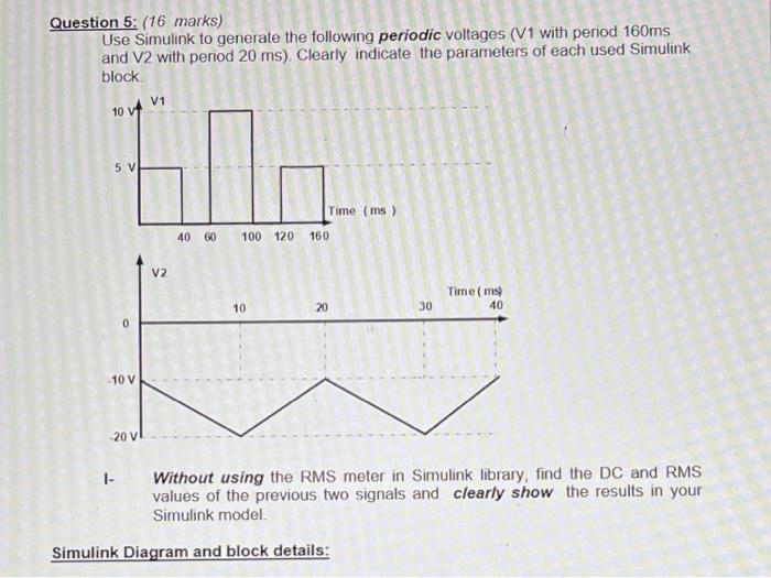 Solved Question 5: (16 marks) Use Simulink to generate the | Chegg.com