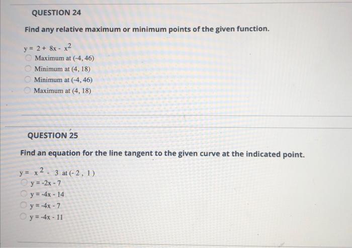 Solved Find any relative maximum or minimum points of the | Chegg.com