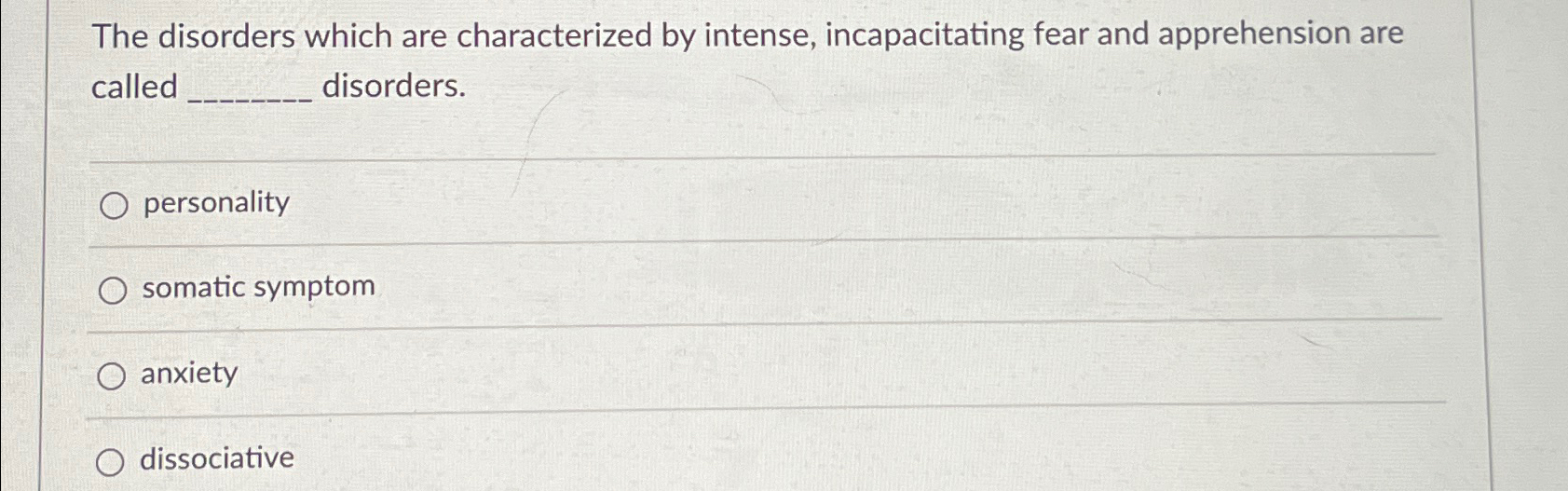 Solved The disorders which are characterized by intense, | Chegg.com